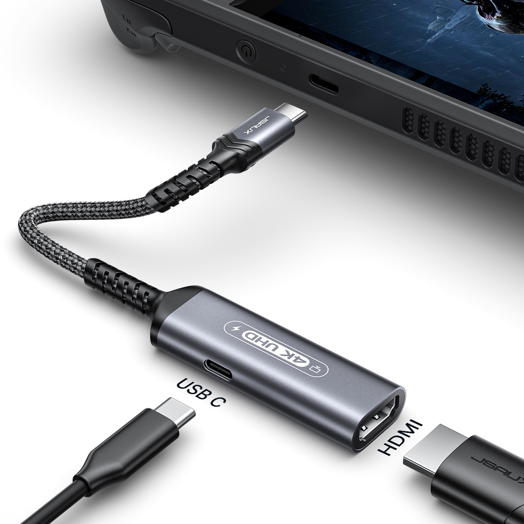 JSAUX 2-IN-1 Steam Deck USB C to HDMI Adapter & Charger 4K@60Hz Type-C ...