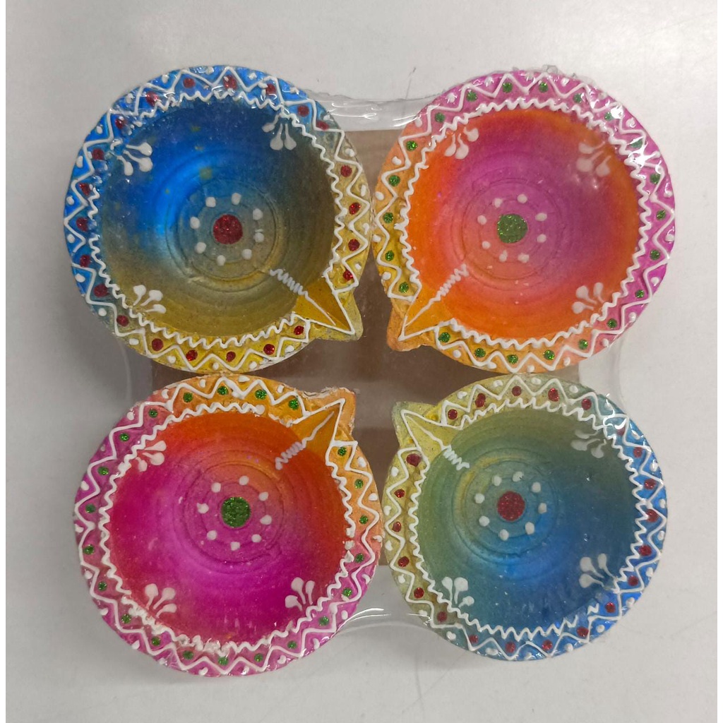 Colourful Clay Diya/ Earthen Colorful Diya Set - Handmade Colorful Clay ...
