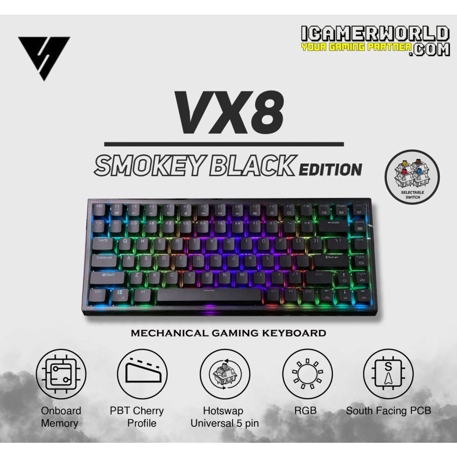 Vortex Series VX8 Smokey RGB Hotswap Mechanical Gaming Keyboard ...