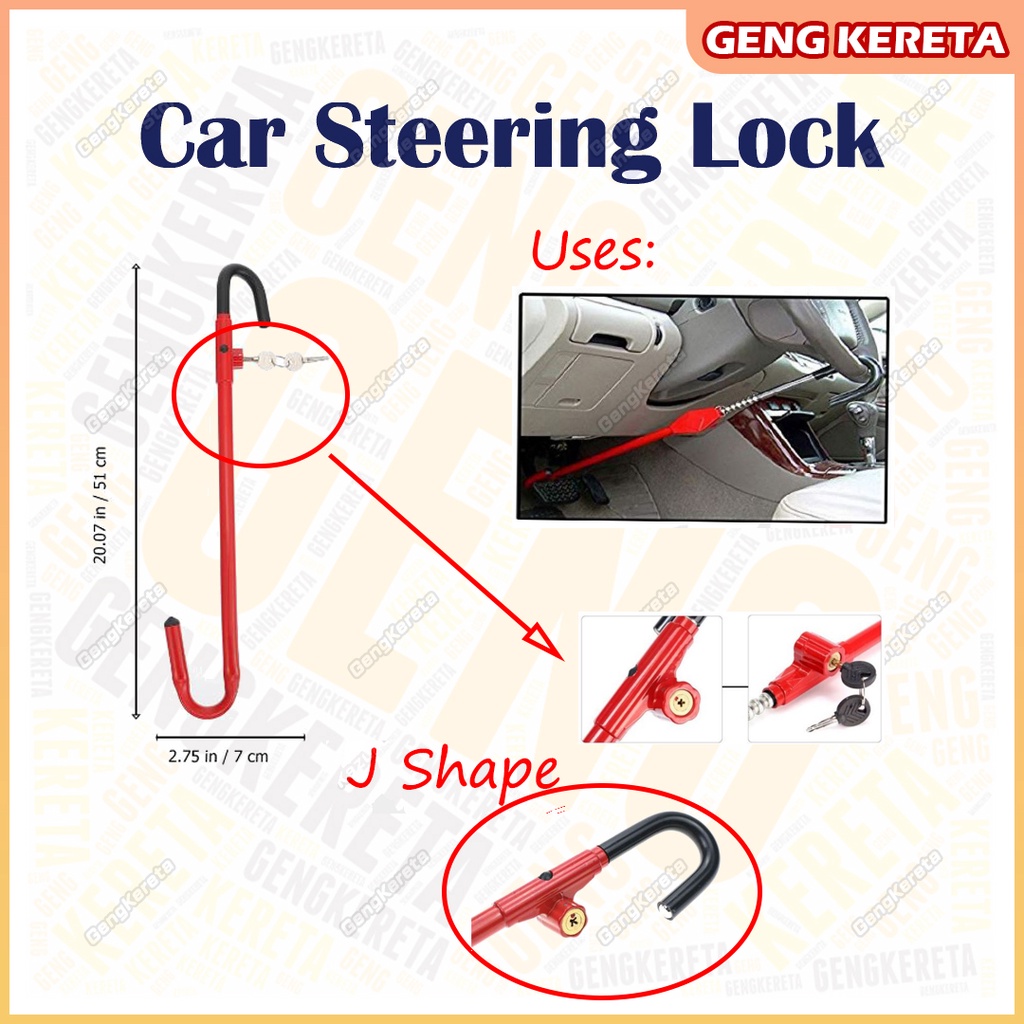 Universal J Shape Car Steering Lock Adjustable DIY Kunci Stereng Kereta ...