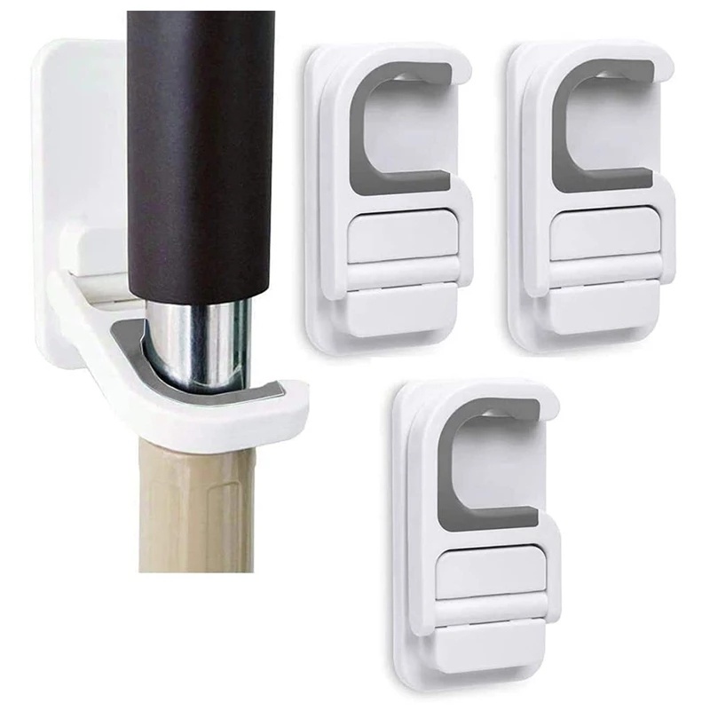 Portable Broom Mop Holder Wall Mount Self-adhesive Hooks No Trace Rack ...
