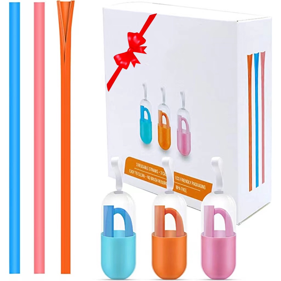 Reusable Silicone Openable Straws Set for Kids- Easy to Clean No Brush ...