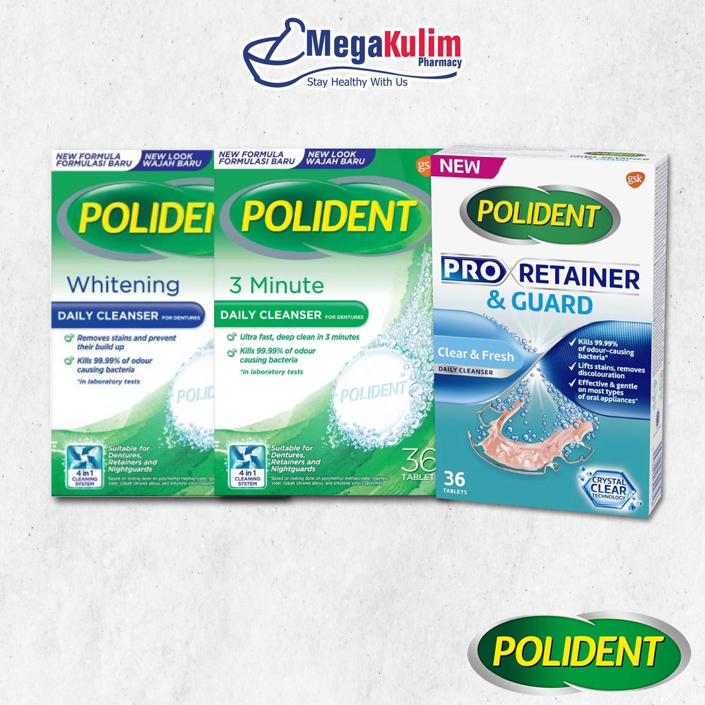 Polident Cleanser 36's (Pro Retainer/ Whitening / 3 Minute Daily ...