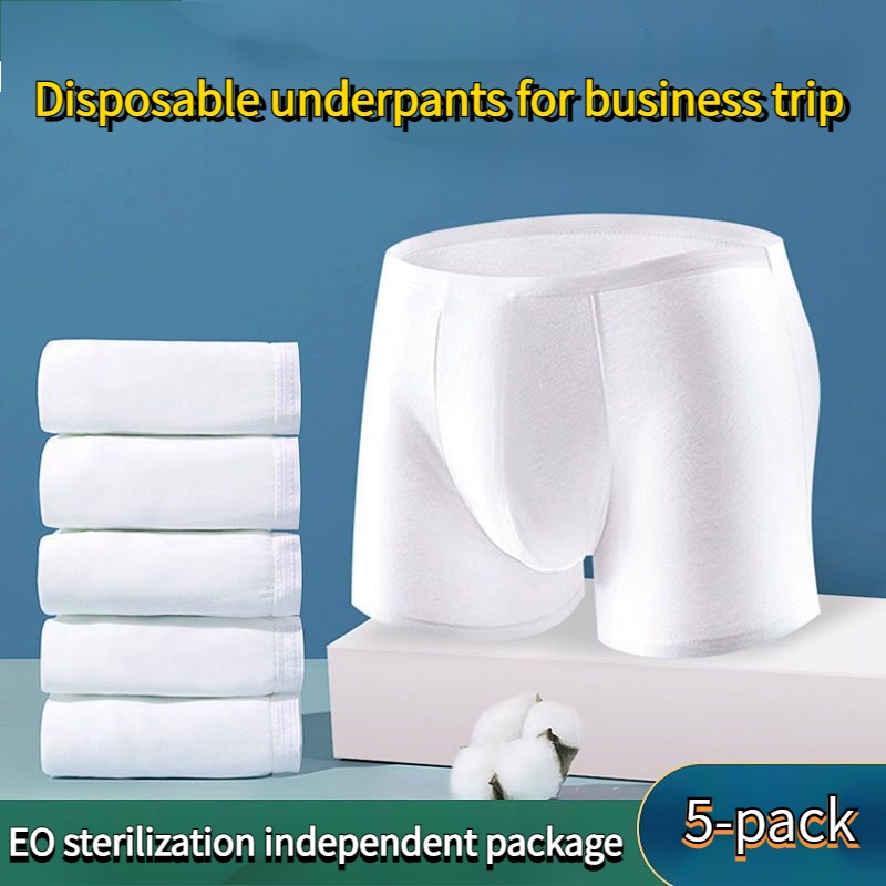 5 Packs Disposable Men's Pure Cotton Boxer Briefs Travel Portable ...