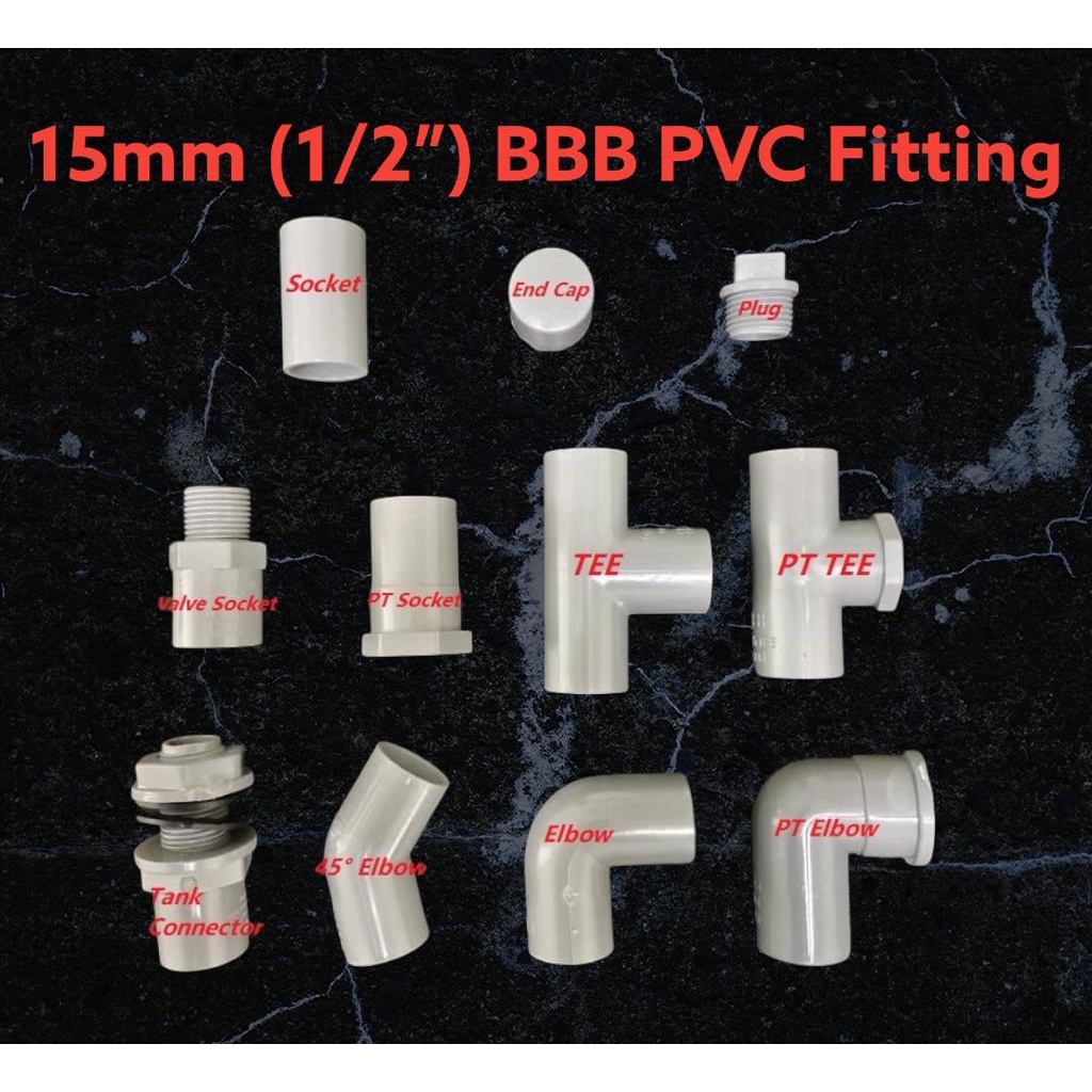 15MM (1/2") PVC Fitting / PVC Connector - Socket/Elbow/Tee - P/T Socket ...