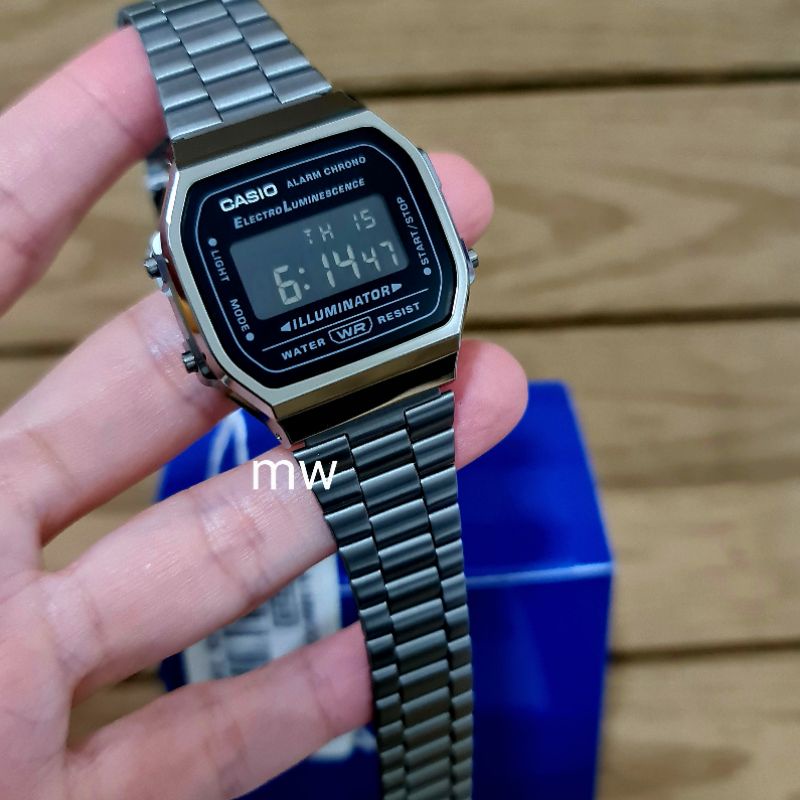 genuine Casio Men ladies unisex black stainless steel digital watch ...