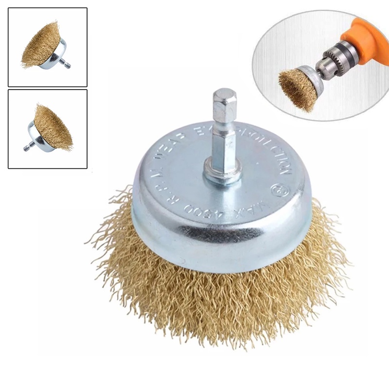 3Pcs Wire Brush Burr Grinding Head Drill Rotary Tools Brass Coated Wire ...