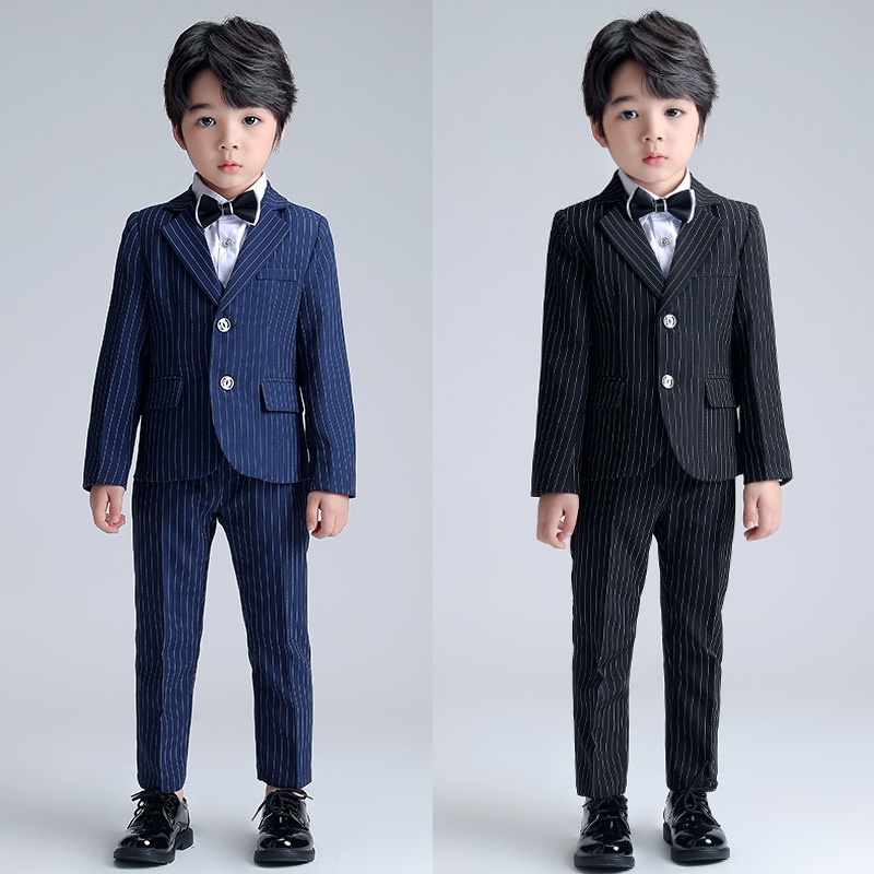 Kids Boys Suit Blazer Pants Bowtie Attire Set Black Blue Formal Tuxedo ...