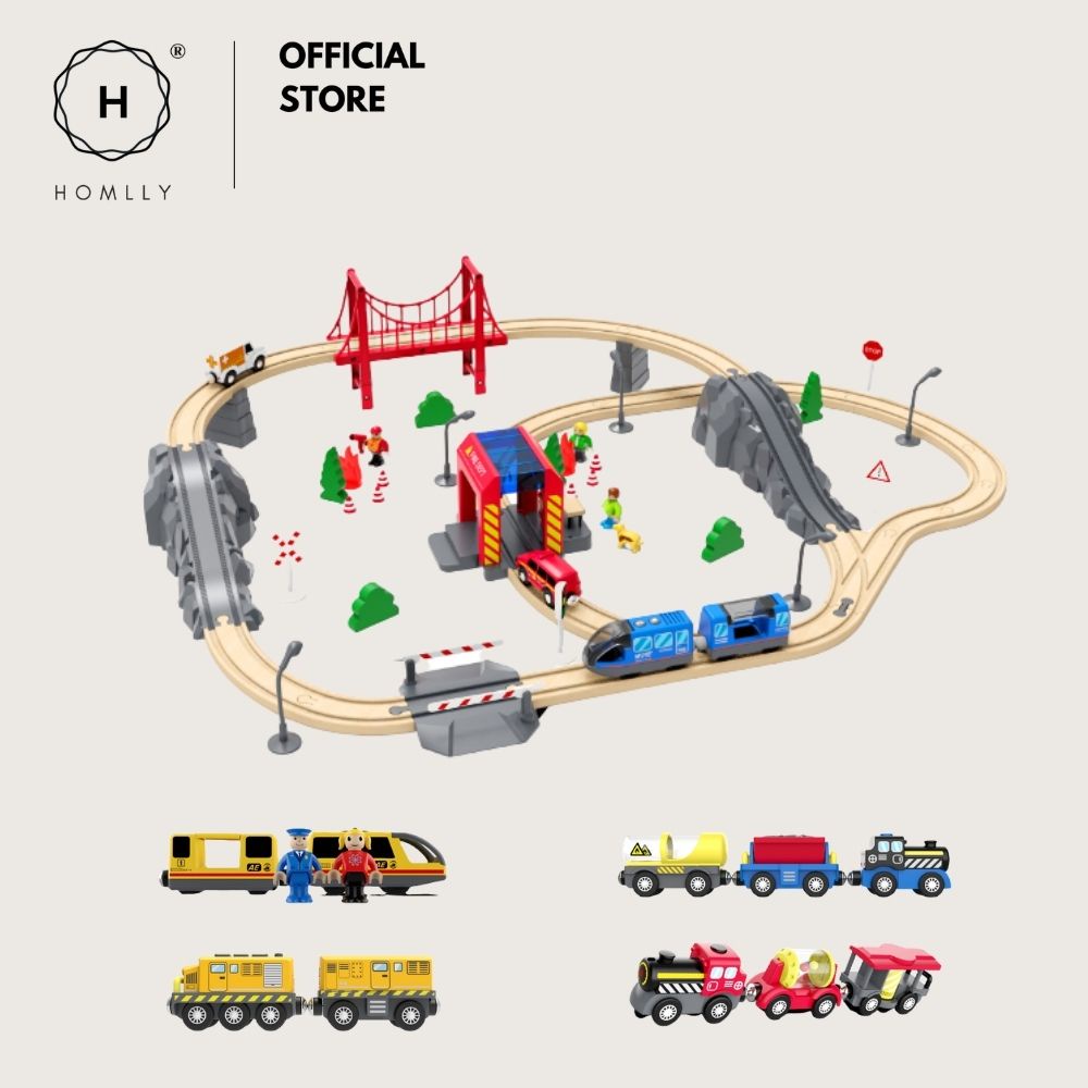 Homlly 70PCS Wooden Train Set with Battery Locomotive Train | Shopee ...