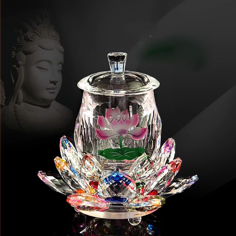 Crystal Glass Lotus Holy Water Cup Supply Buddha Great Compassion ...