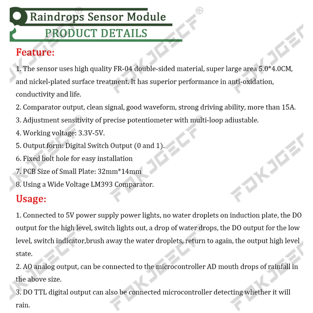 DC 3.3V-5V Snow/Raindrops Detection Sensor Module Dual Double sided ...