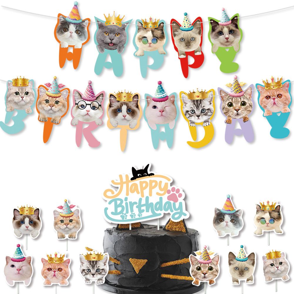 Hiasan Hari Jadi Kucing I Birthday Party Decoration Cat Theme Banner ...