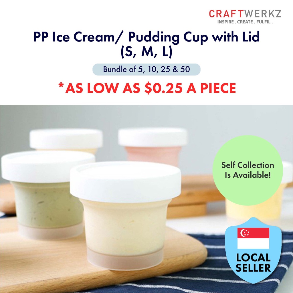 {Bundle of 5, 10, 25 & 50} PP Ice Cream/ Pudding Cup with Lid (S/M/L ...