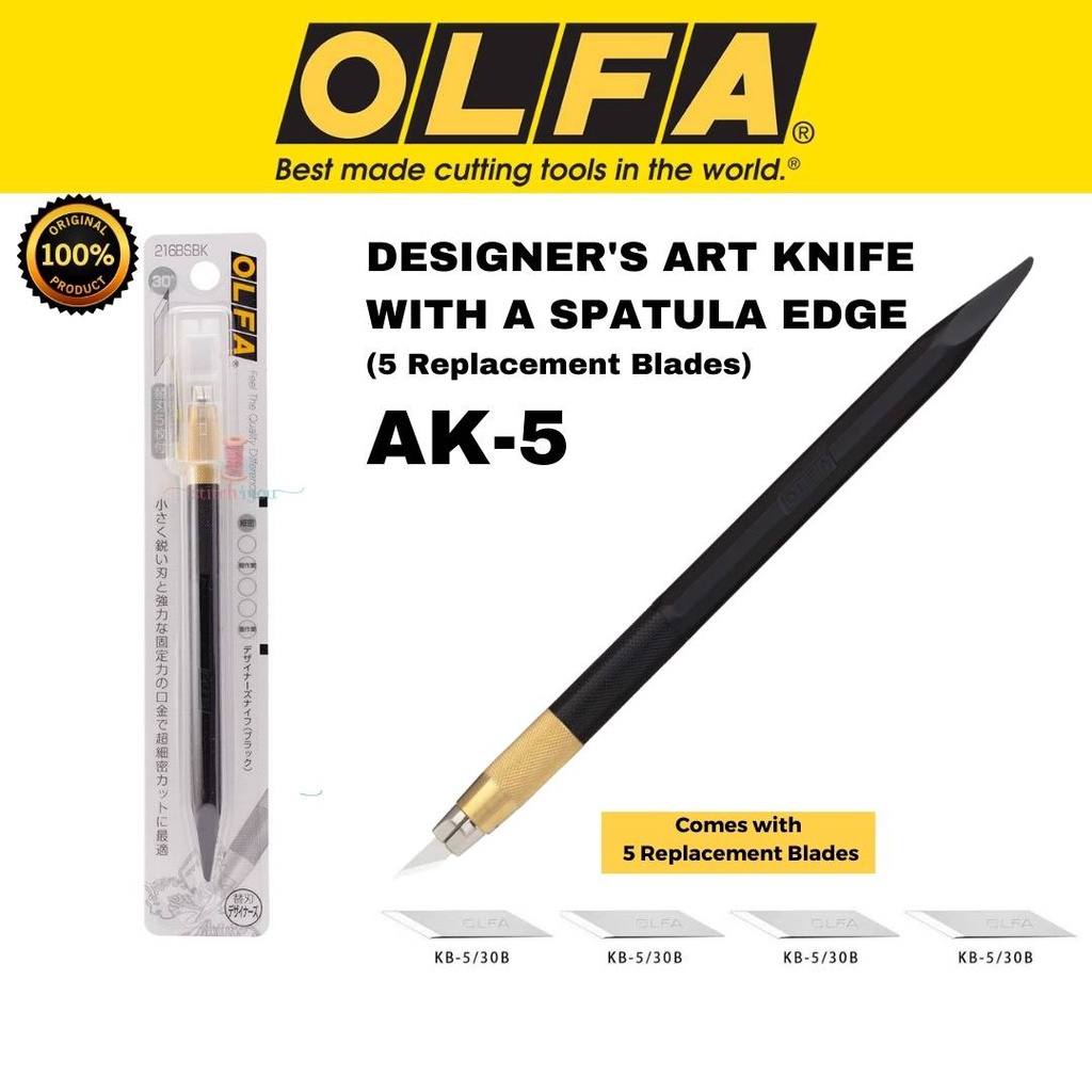 (WithBlades) OLFA AK-5 Designer's Art Knife with a spatula edge for delicate cutting of paper ...