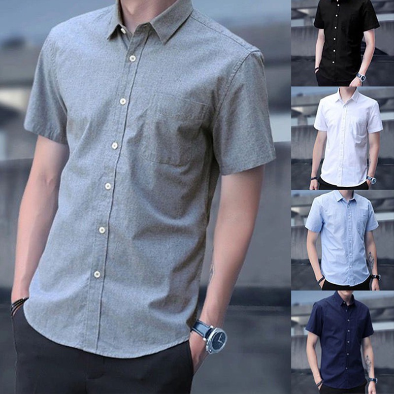 Men Shirt Cotton Solid Color Casual Shirt Thin Slim Fit Size M-3XL ...