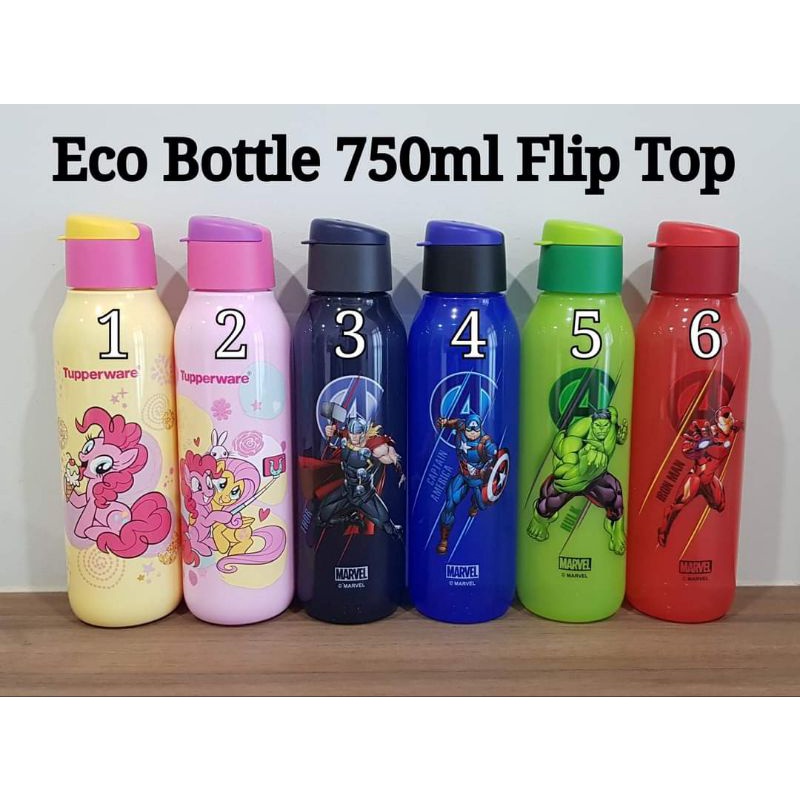 Tupperware Eco Bottle 750ml Flip Top (1)- My Little Pony,Iron Man ...