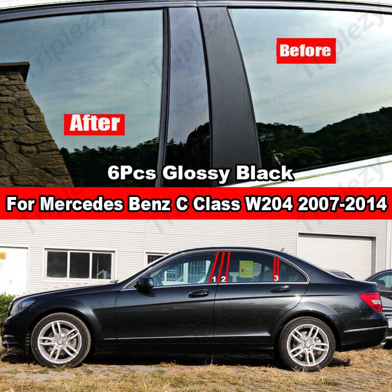 6Pcs Car Window Door Column B C Pillar Post Cover Trim For Mercedes ...