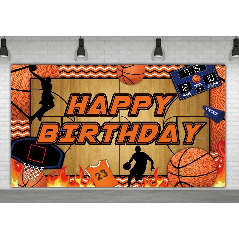Basketball Happy Birthday Banner Backdrop Basketball Birthday Party ...