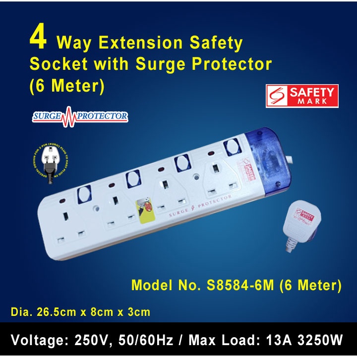 2/3/4/5/6 Way Extension Safety Socket with Surge Protection & Safety ...