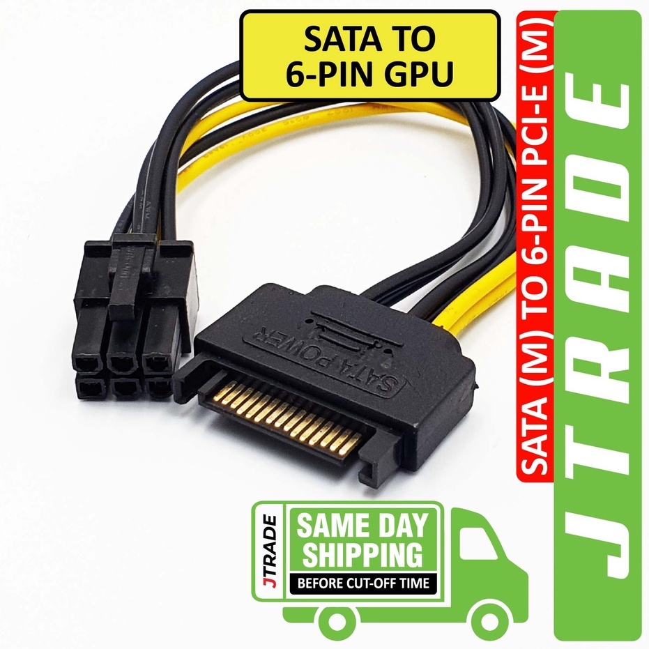 SATA 15Pin Male to 6 Pin PCI-E GPU Male Graphic Card Power Cable 20cm ...