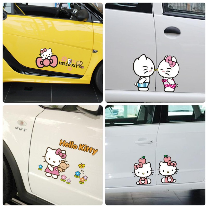 Car Stickers Hello Kitty Cartoon Cute Lovely Girl Decals For Doors ...