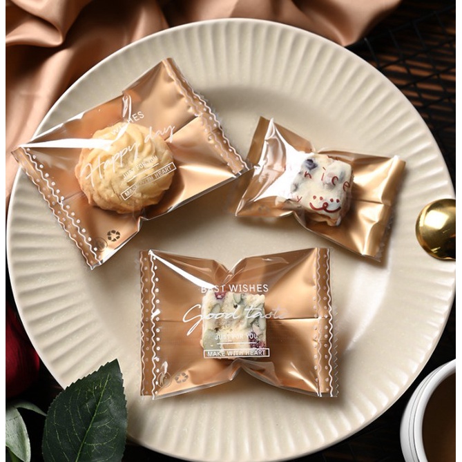 100pcs heat sealer wrapper bag gold nougat cookie bag wrapper plastic ...