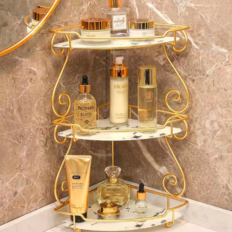 Bathroom Shelf Gold Storage Rack Cosmetic Toiletries Storage Rack ...
