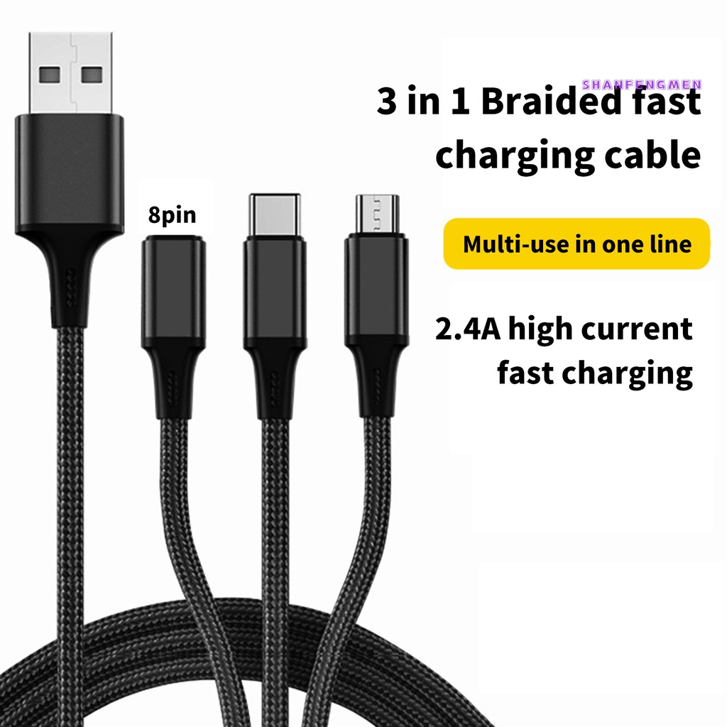 [Sanfu] Nylon Braided Three-In-One Data Cable 2A Multi-Head One-To ...