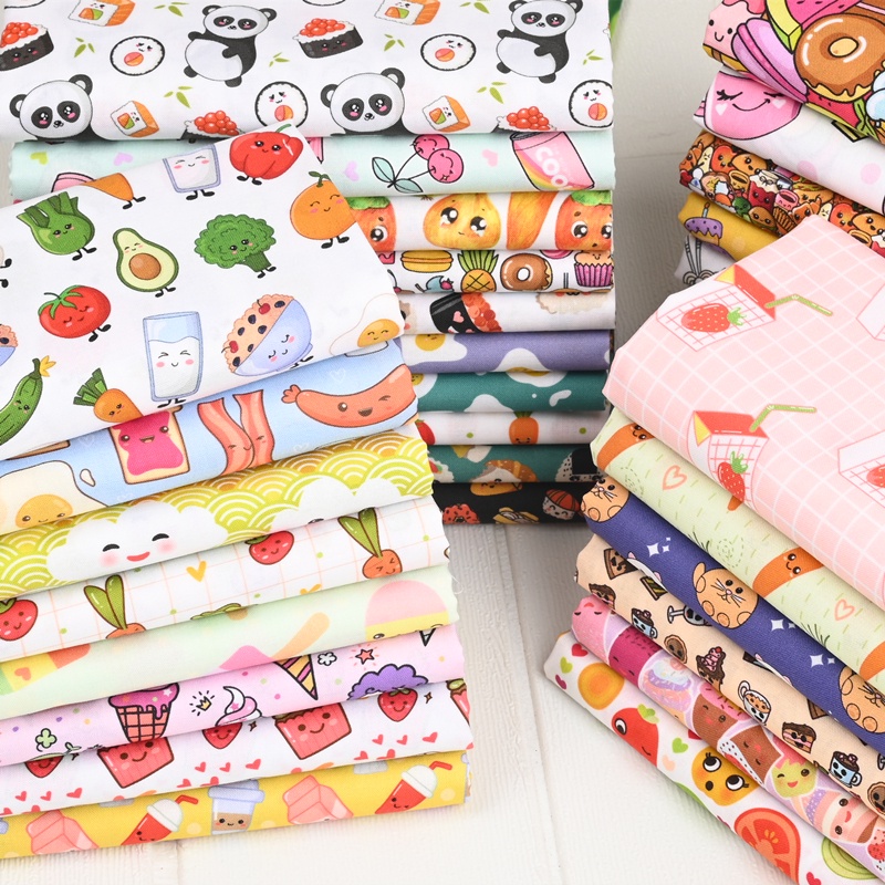 Cute Cartoon Cake Vegetable Animals Sushi Print Cotton Fabric Sewing ...