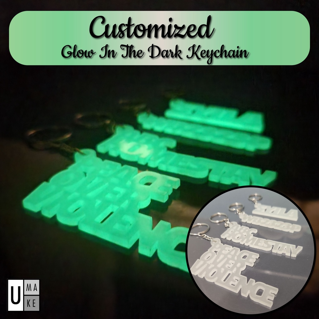 [ GLOW IN THE DARK ] KEYCHAIN CUSTOMIZE NAME, QUOTE, CAR NUMBER PLATE ...