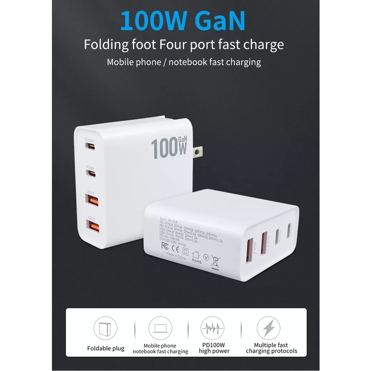 Gan 100w 65w 50w 48w Charger Adapter Usb C Quick Charge Qc3 0 Fast