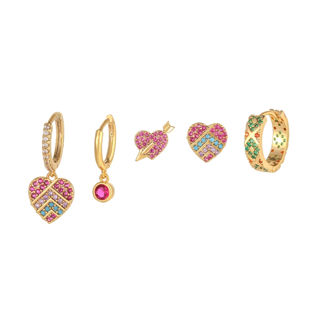 5Pcs Earring Set Colorful Crystal Enamel Earrings Women's Drop Earrings ...