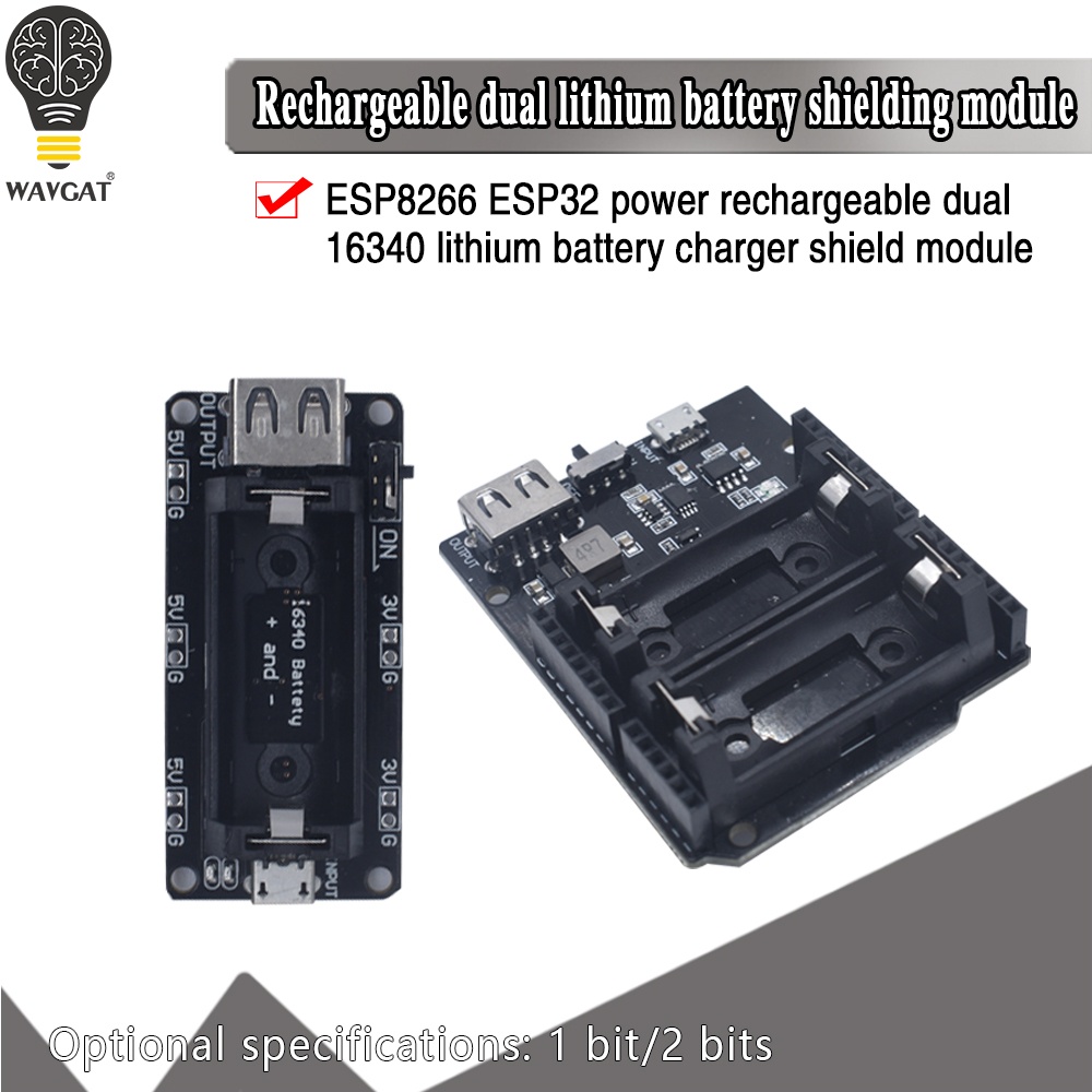 ESP8266 ESP32 Power Supply Rechargeable Dual 16340 Lithium Battery ...