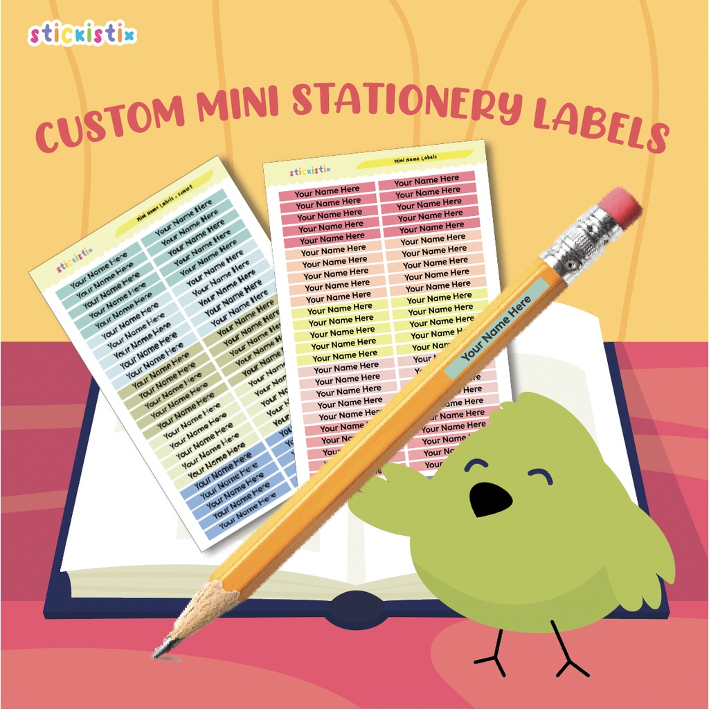 50 pieces Custom Mini Stationery Labels | Pencil Name Sticker | School ...