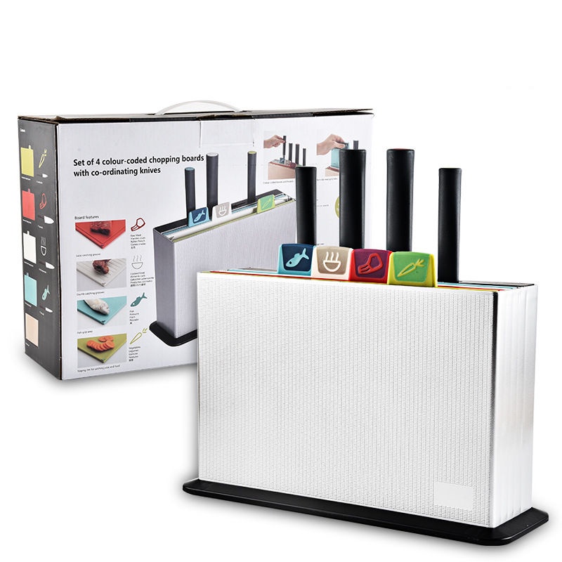 Cutting Board Set and Kinfe Set with Holder, 4 Color Coded Chopping ...