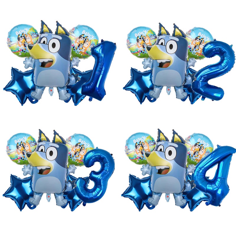 Bluey Cartoon Theme 6Pcs Aluminum Film Number Balloon Set English ...
