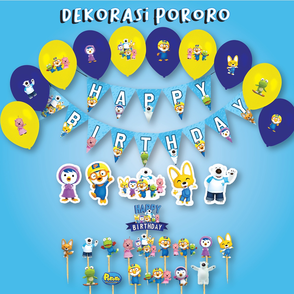 Pororo HAPPY BIRTHDAY DECORATION PACKAGE BIRTHDAY BANNER DECORING ...