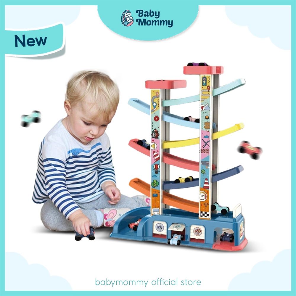 Kids Toy Car Sliding Track 6 Layer Speeding Car Toy Set Parking Lot ...