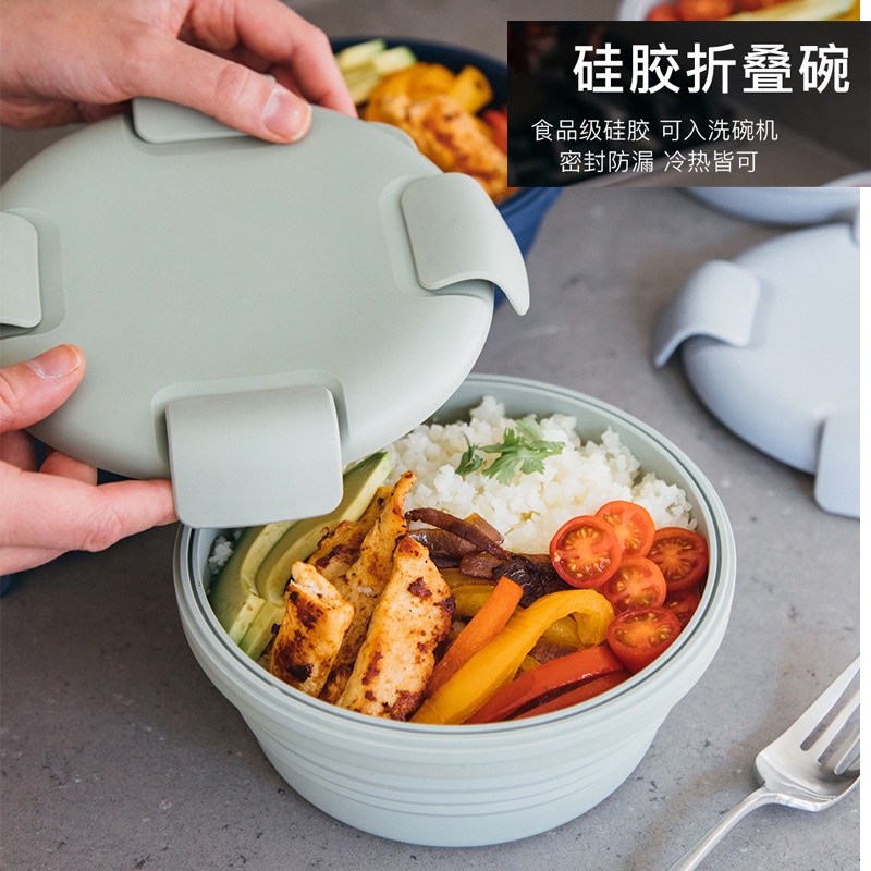 Foldable Silicone Food Container Bowl With BPA Free, Camping Lunch ...