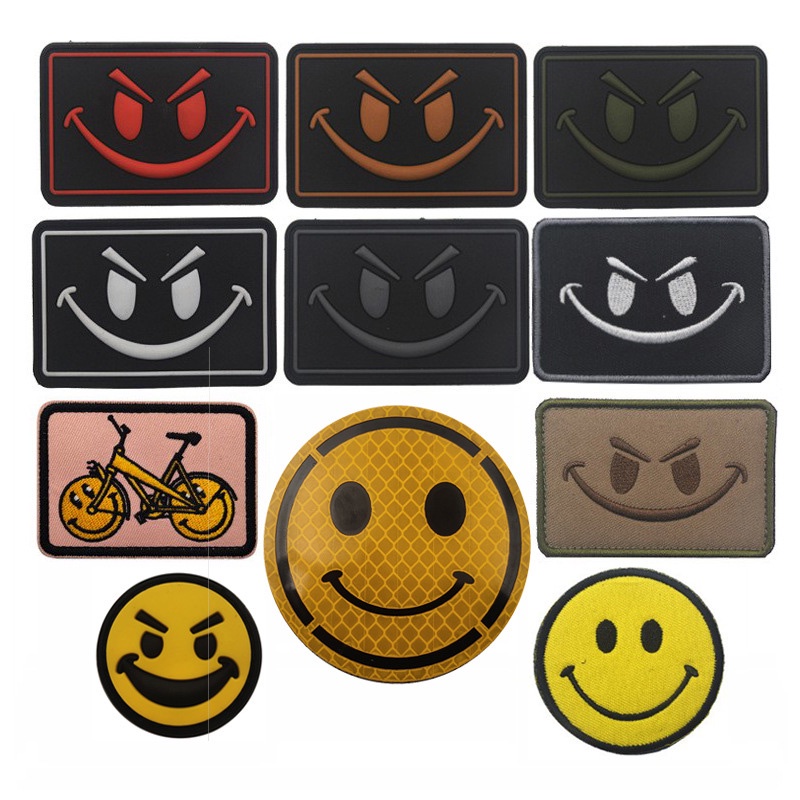 [Custom Patch] Unique Smiley Face Badge Velcro Patch Reflective Bicycle ...