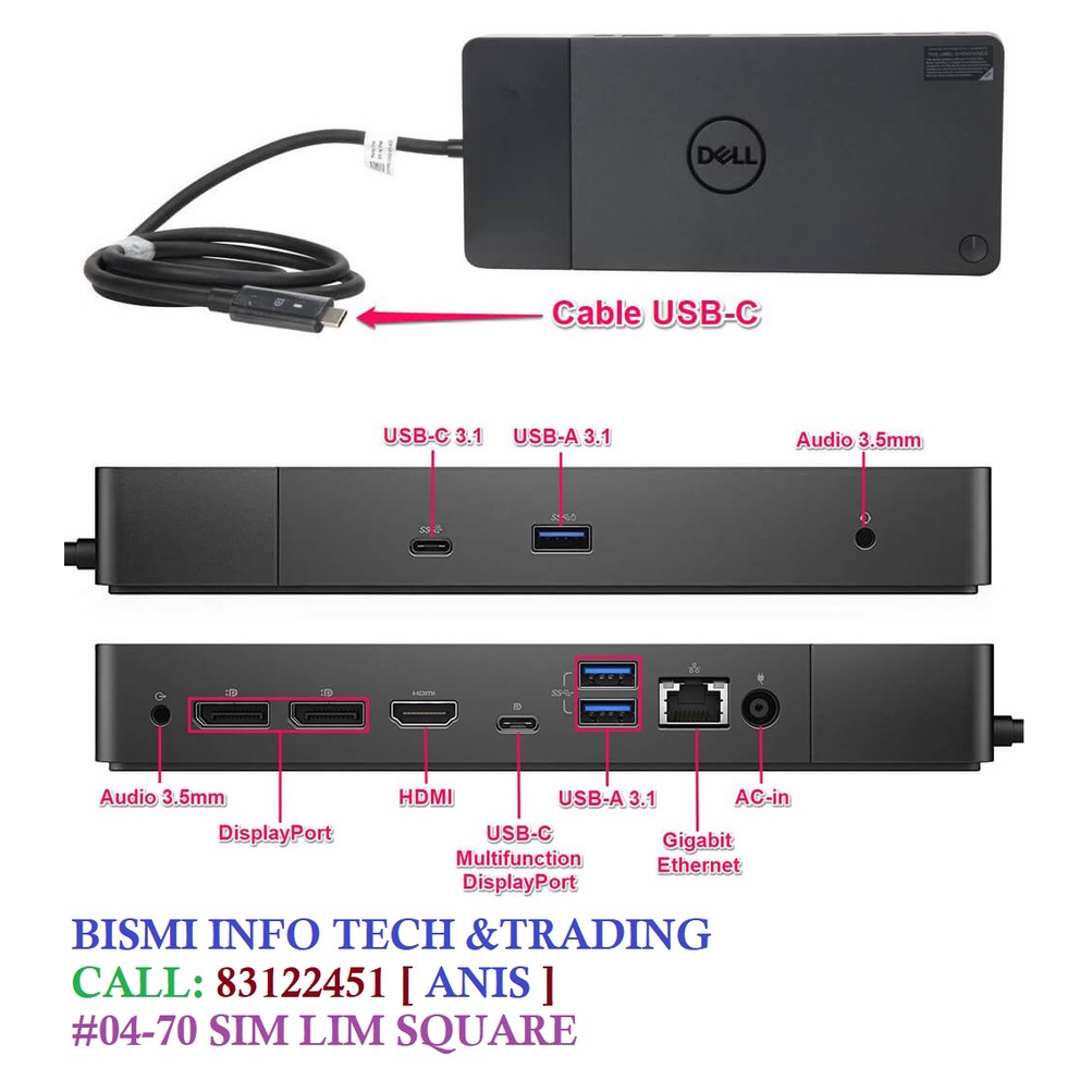 Brand New Dell WD19 180W USB-C Docking Station (Support 4K Display)USB ...