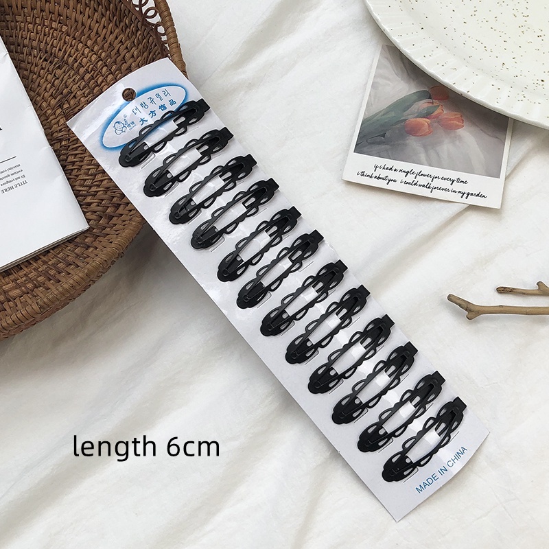 12 Pcs/set Black Series Women's Hair Clip Set Korean Simple Metal Bangs ...