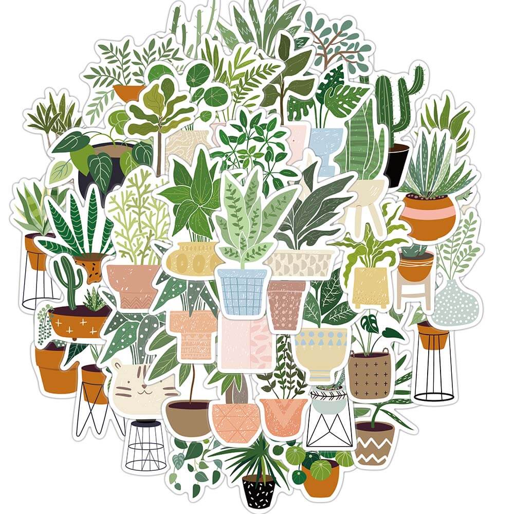 [Large sticker]44Pcs Green Potted Plant Stickers Aesthetics Stickers ...