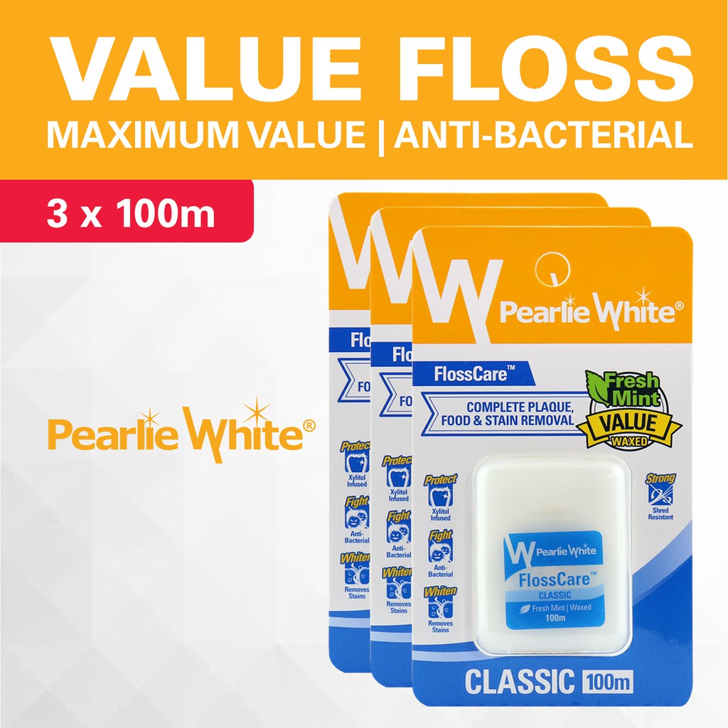 Pearlie White FlossCare Waxed Mint Floss 100m (Bundle of 3) | Shopee ...
