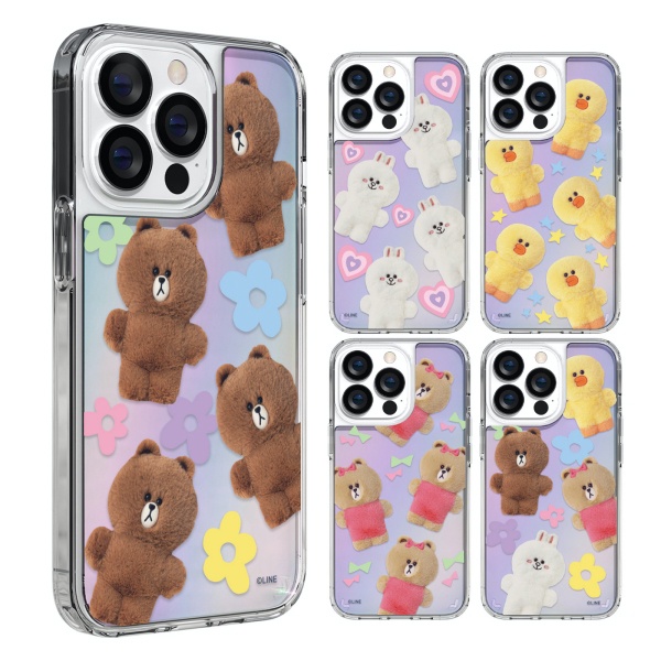 Line Friends Fluffy Pattern Hologram Case for iPhone 15 14 13 12 11 XS ...