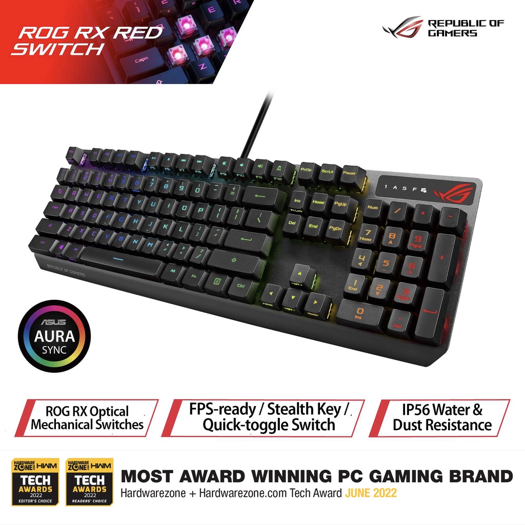 ASUS ROG Strix Scope RX RED Switch Gaming Mechanical Keyboard - USB 2.0 ...