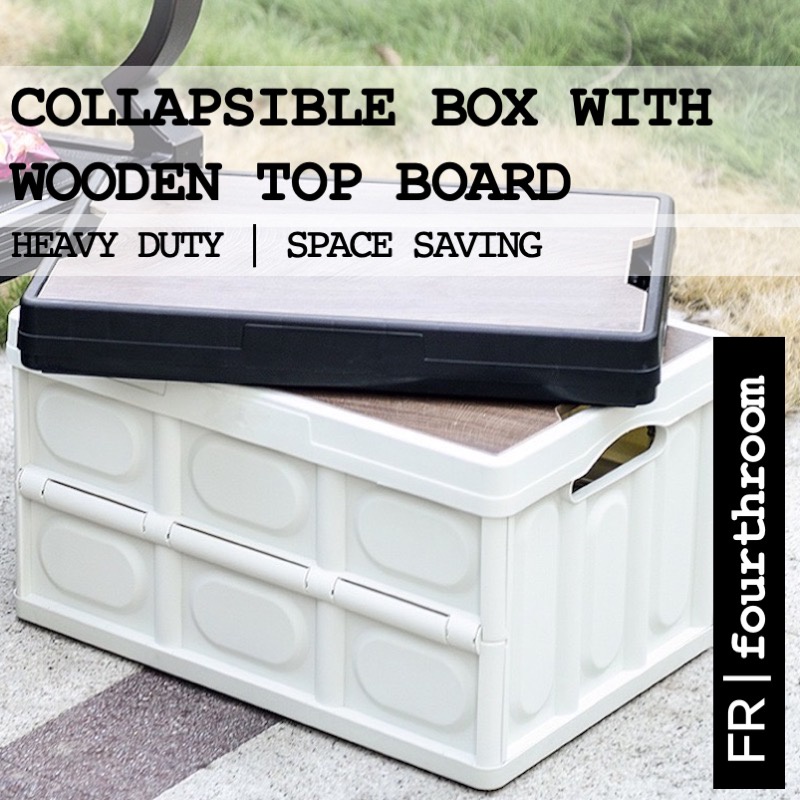 FOURTHROOM | Collapsible Foldable Easy Open Storage Box w Wood Top 30L ...
