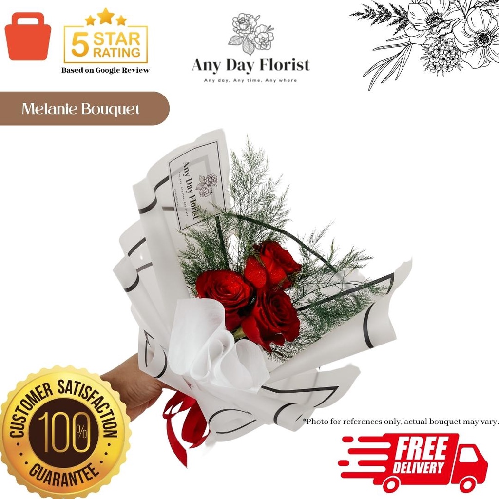 [Free Delivery] I love you Bouquet | 3 Stalk Red Roses | Shopee Singapore