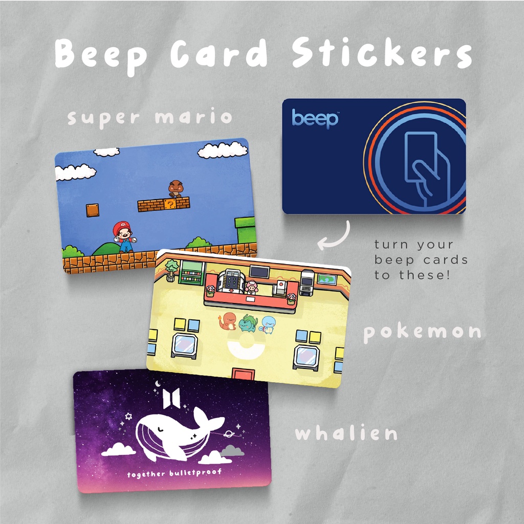 Beep Card Stickers (Super Mario, Pokemon and Whalien) | Shopee Singapore