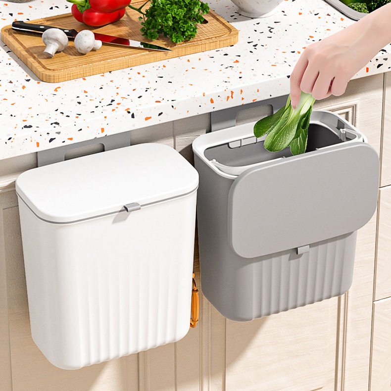 【SG Ready Stock】Hanging Waste Bin Plastic Kitchen Trash Bin With Lid ...